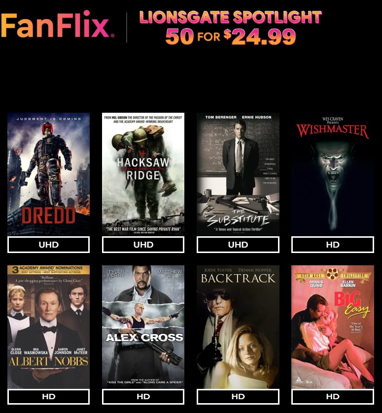 Fanflix Lionsgate Spotlight: 50 Movies for $24.99 - TinyDealz: The Best ...
